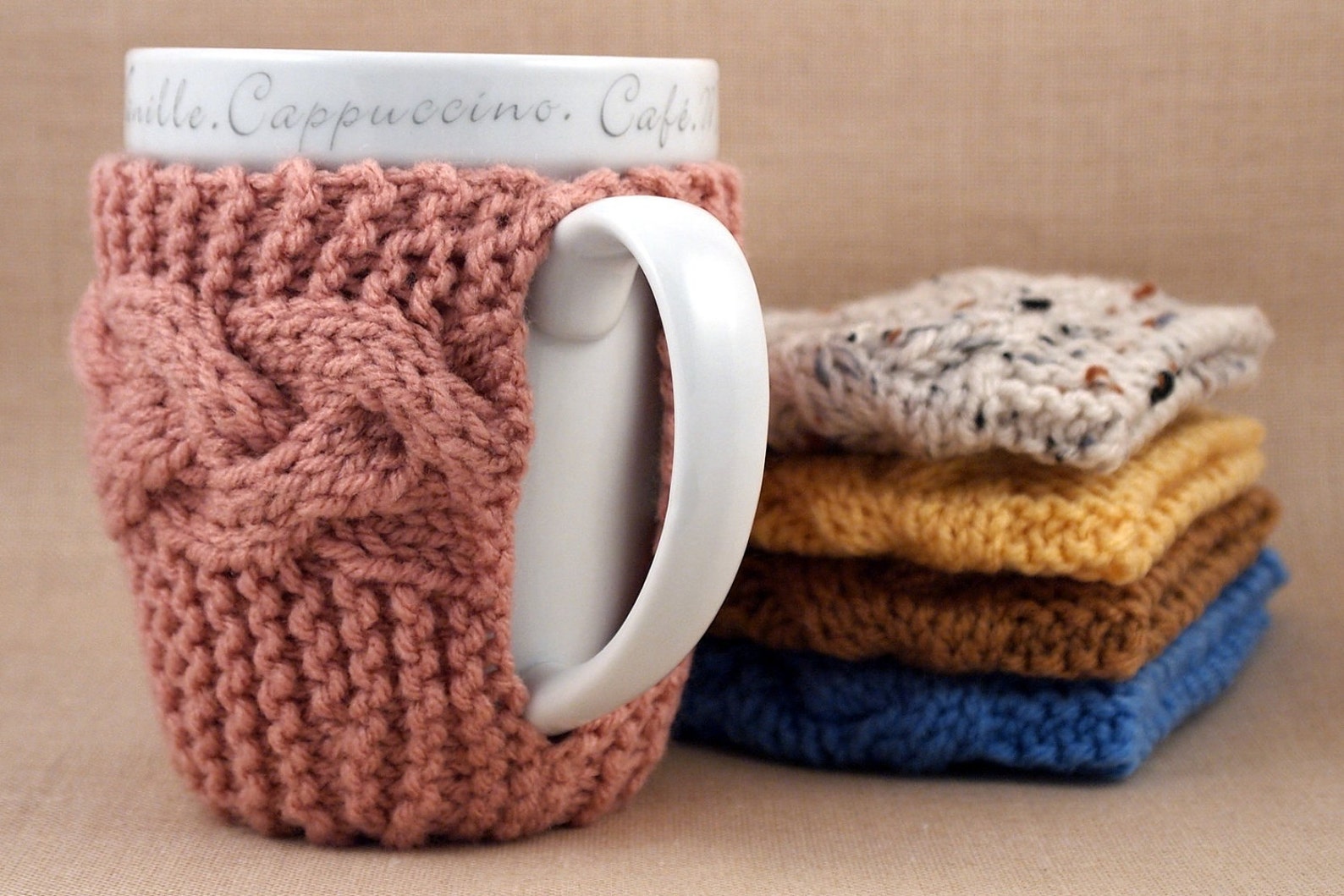 Hand Knit Coffee Mug Cozy Coaster in Rose Pink - Etsy
