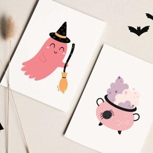 Pink Halloween Clipart Set Cute Ghost, Pumpkin, Candy, Spider & Web ...