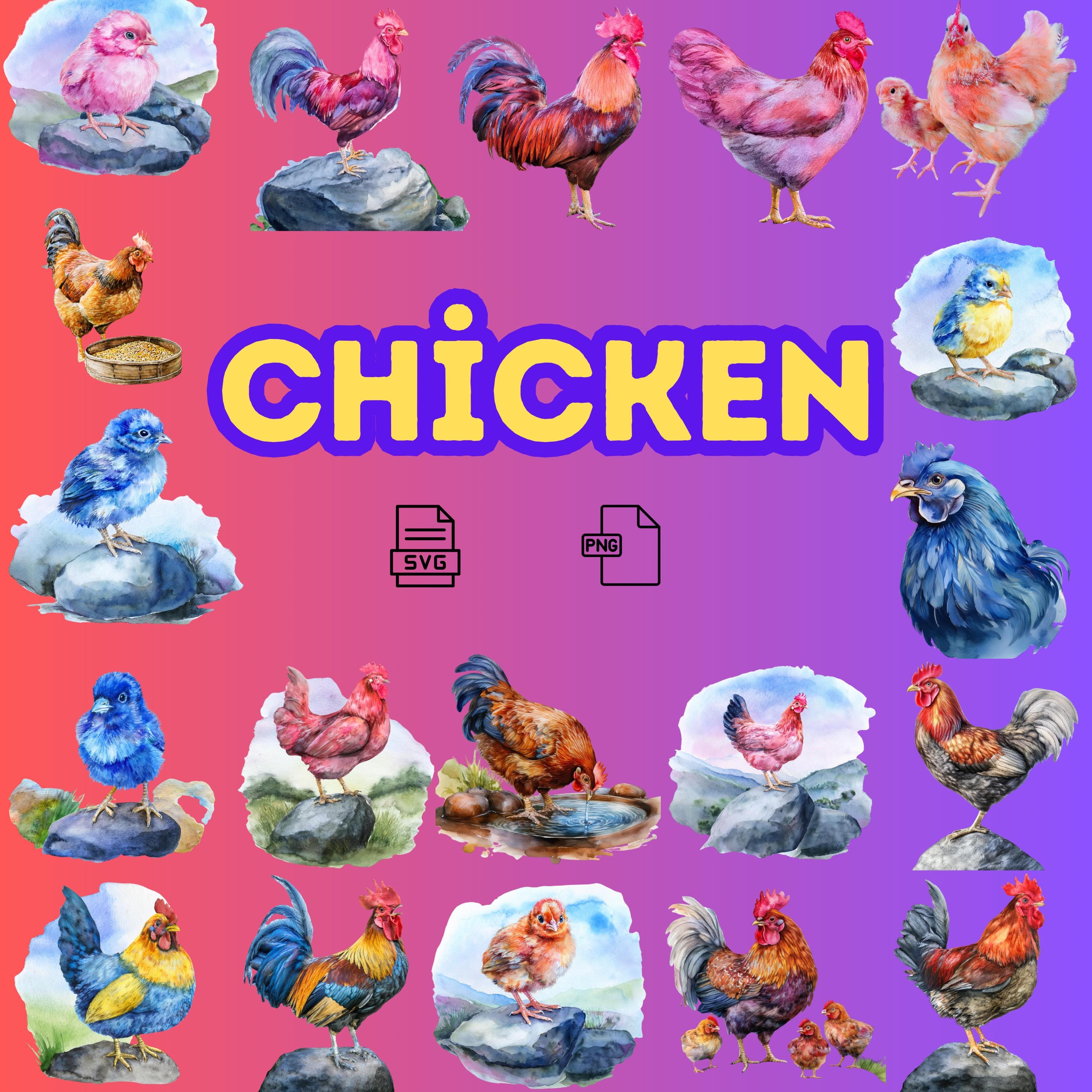 Watercolor Chicken Svg Hen Clipart and Craft Files, Sublimation Design ...
