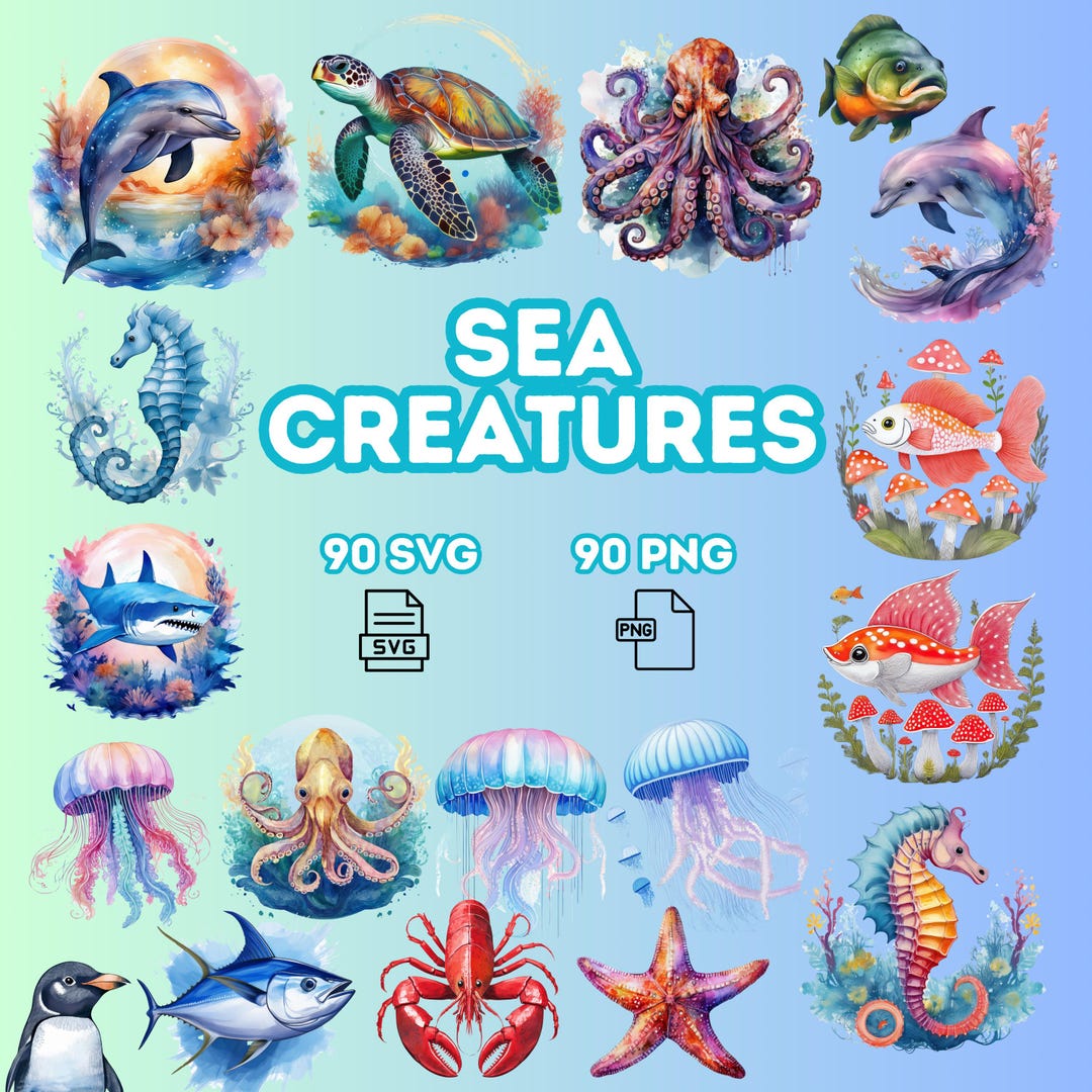 Under the Sea Clipart Pastel Whales, Sharks, and Dolphins, Watercolor ...