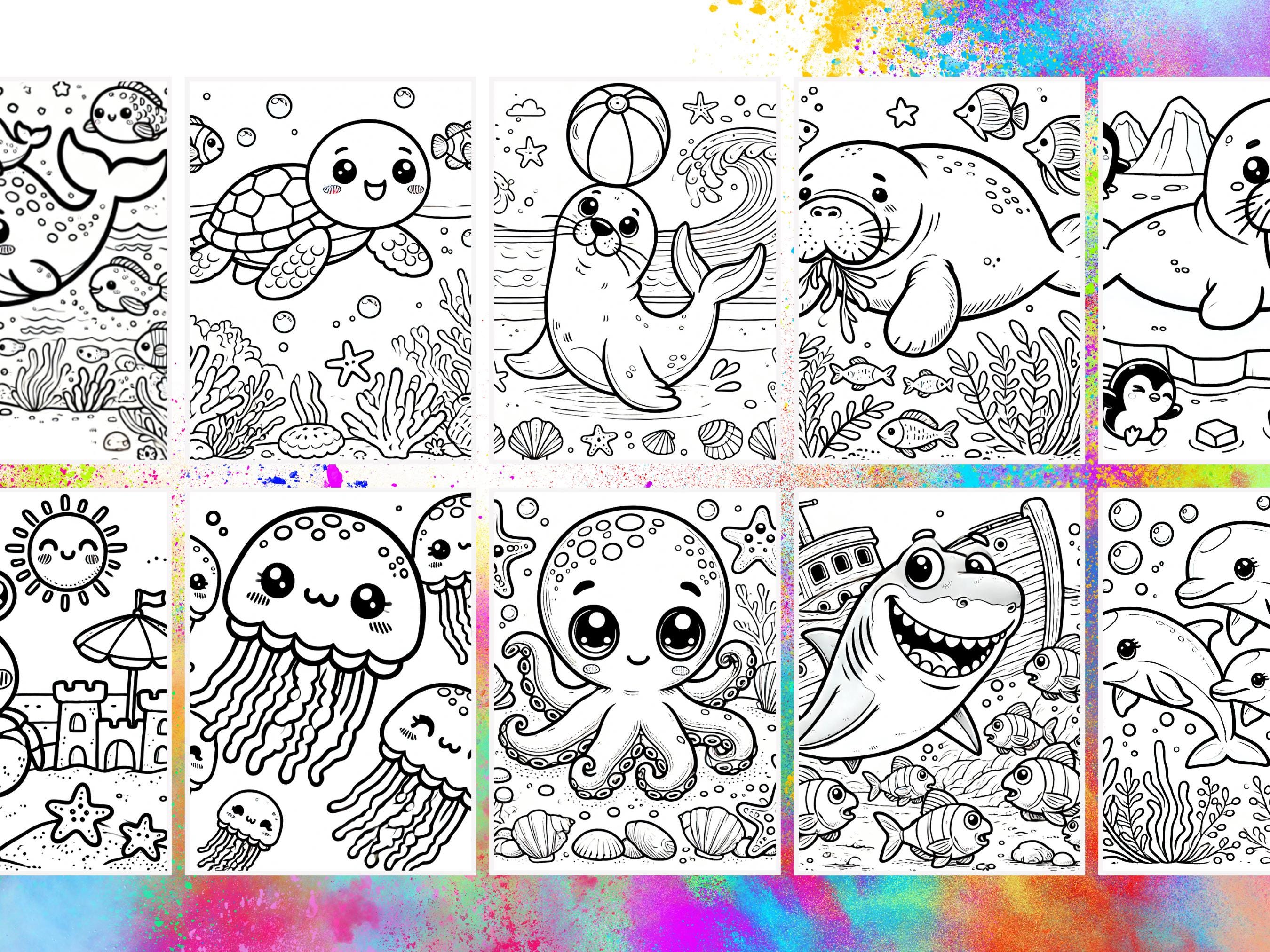Printable Cute Marine Animals Coloring Book for Kids Educational ...