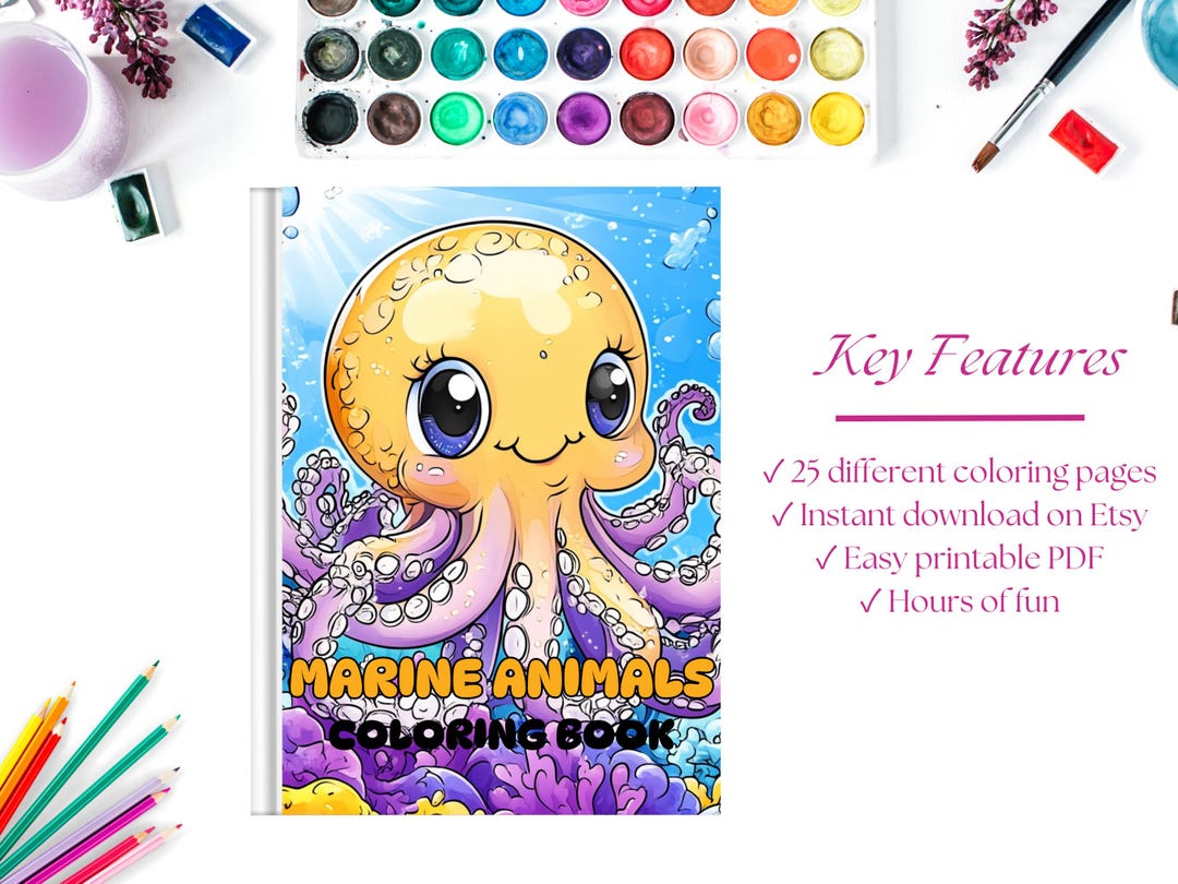 Printable Cute Marine Animals Coloring Book for Kids Educational ...
