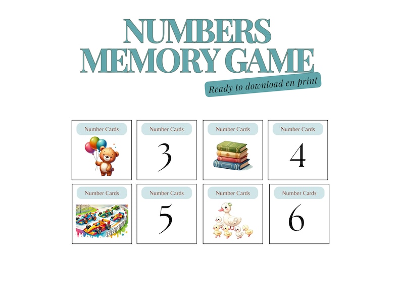 Numbers Memory Game for Kids Educational Activity Matching Game for ...