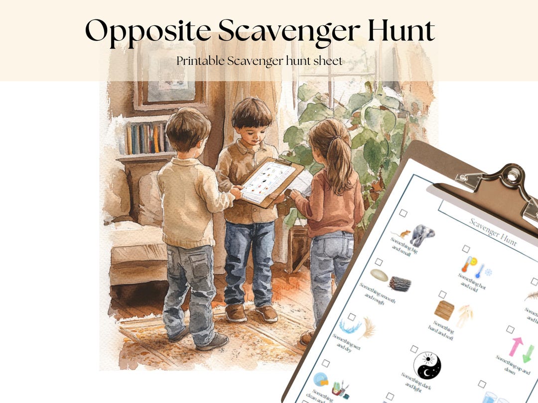 Opposites Scavenger Hunt for Kids Printable Fun Montessori Educational ...