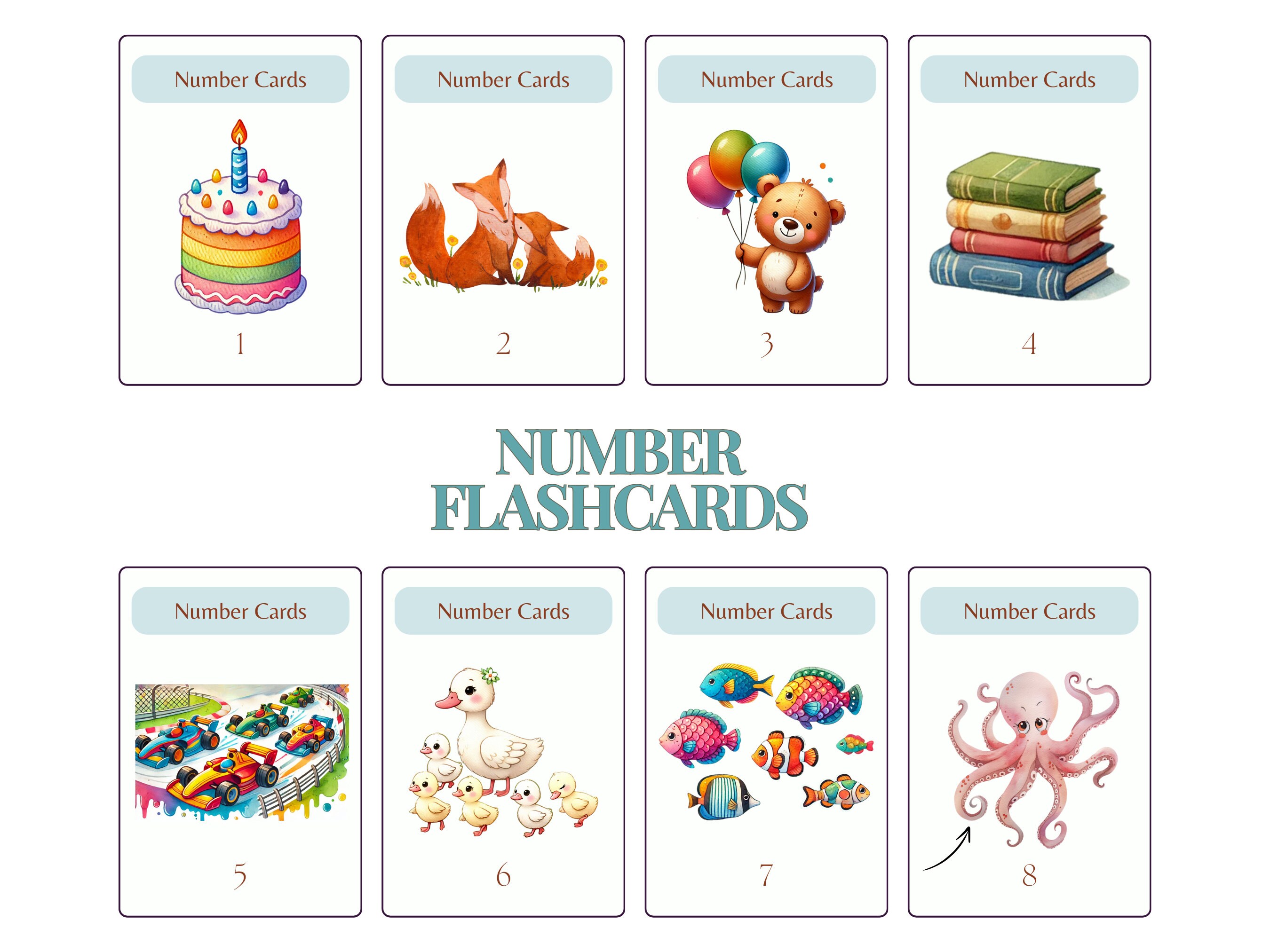 Numbers Flashcards for Kids Educational Activity for Preschoolers and ...