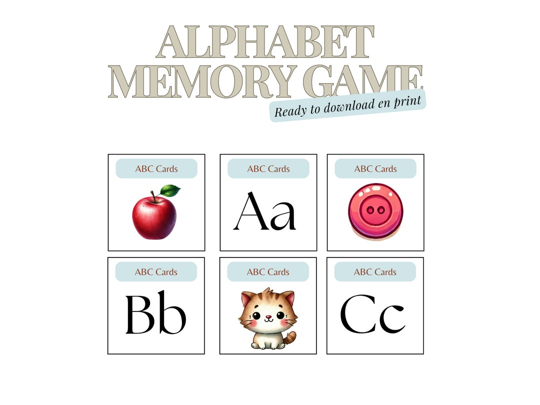 ABC Memory Game for Kindergartners Digital Alphabet Memory Cards for ...