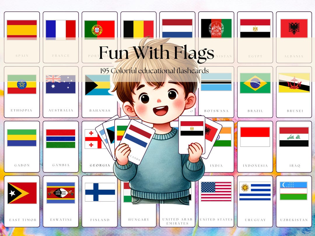 Buy World Flags Flashcards 195 Educational Flashcards Kids Printable ...