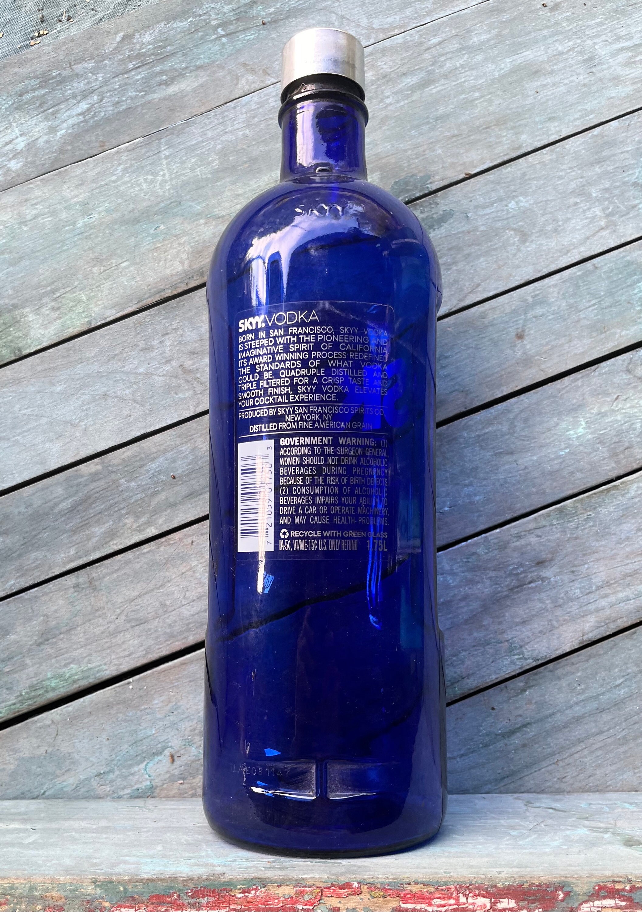 Skyy Vodka Bottle Empty Blue 1.75 Liter Mixed Media Glass Arts Crafts ...