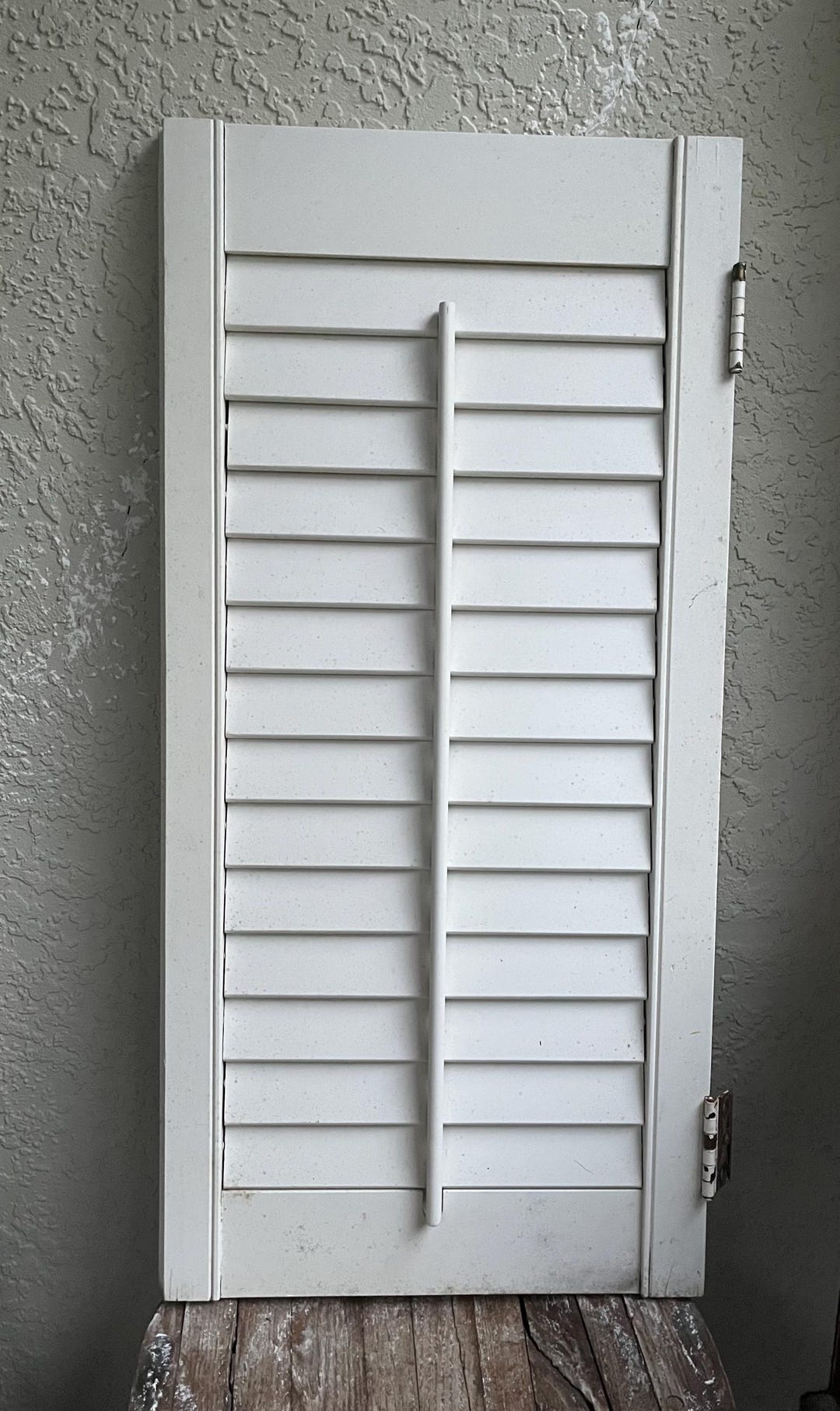 Louvered Wood Shutter White Painted Reclaimed Vintage Home Salvage Window Treatment Wedding ...