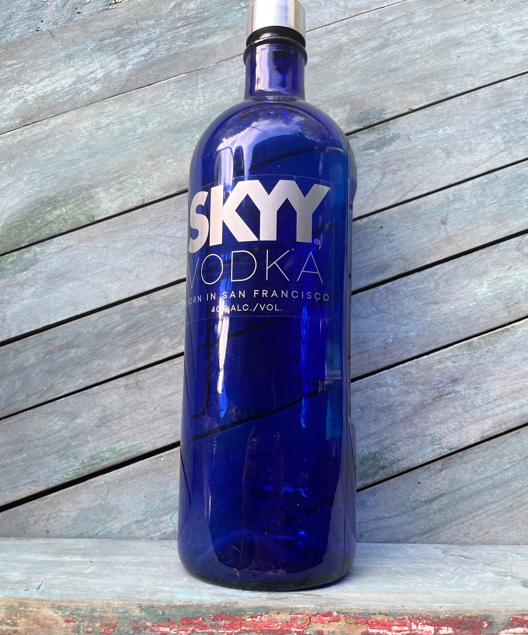 Skyy Vodka Bottle Empty Blue 1.75 Liter Mixed Media Glass Arts Crafts ...