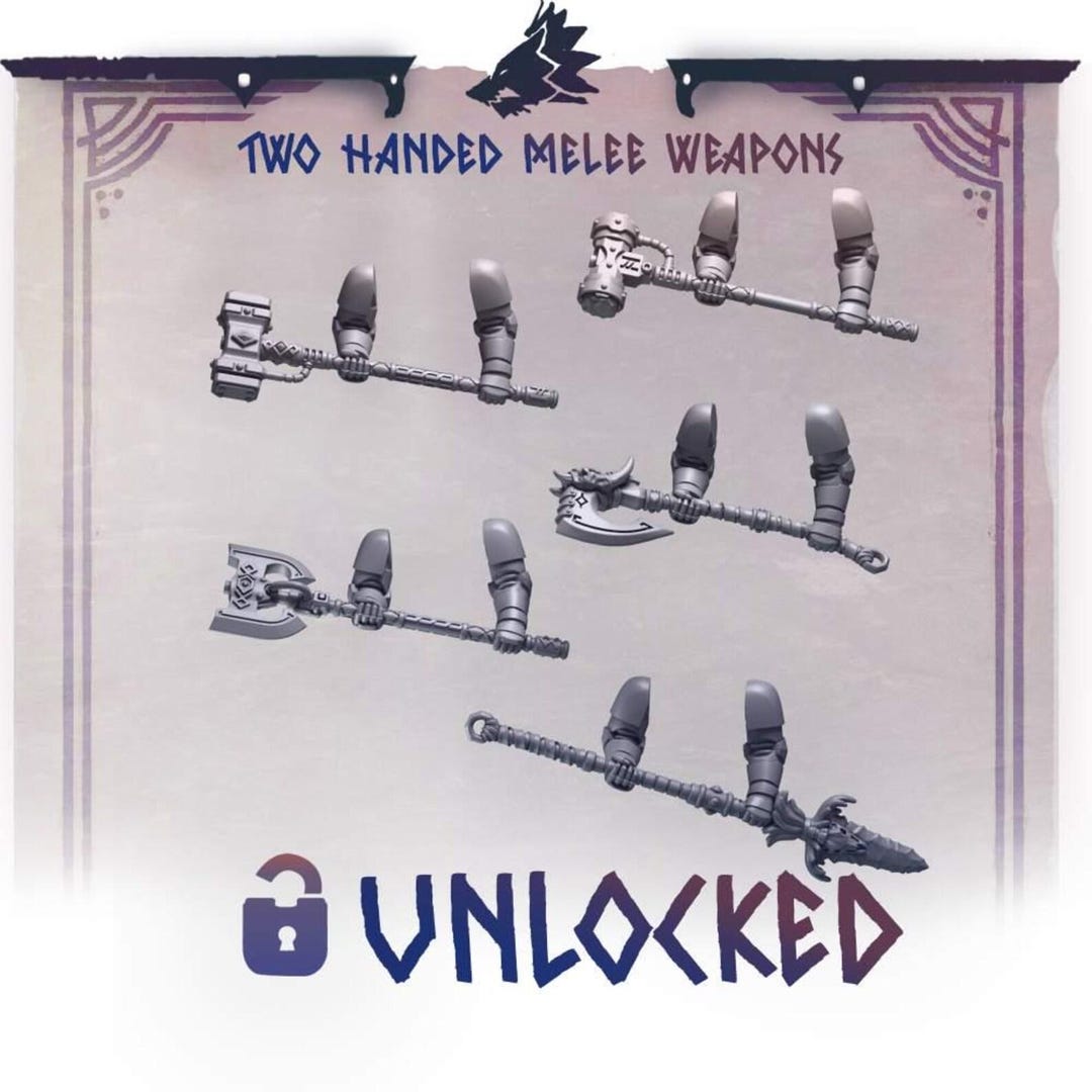 Primal Hounds Two Handed Melee Weapons X5 Scifi Wargame 3D Print ...