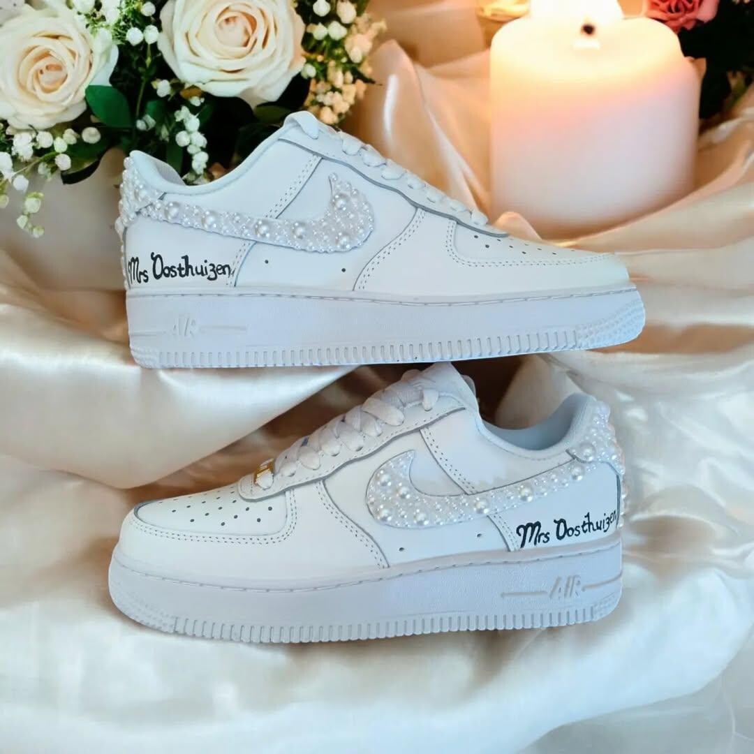Custom Handmade Bling AF1 Bridal Sneakers – Sparkle, Comfort & Elegance ...