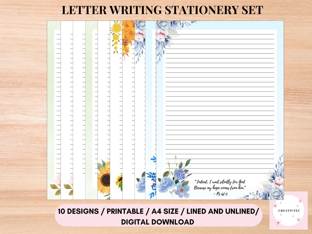 JW Letter Writing Stationery Set Printable Paper, A4 Lined or Unlined ...