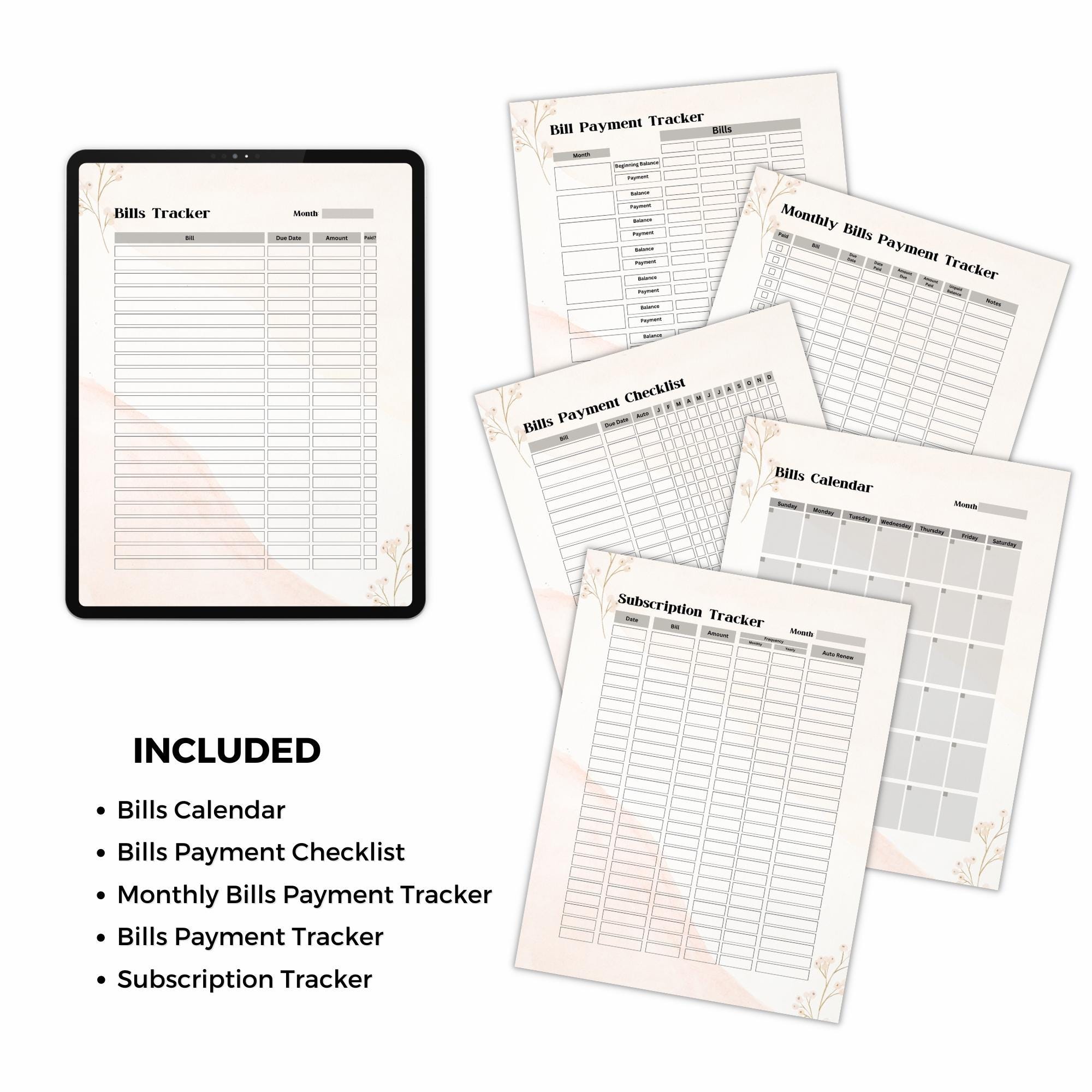 Bills Tracker Template Bills Planner Bills Organizer Editable Canva ...