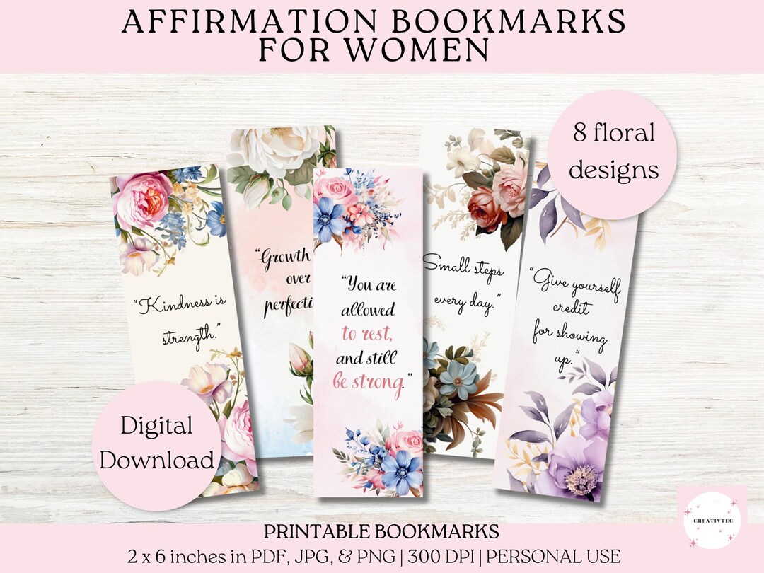 Affirmation Printable Bookmarks for Women – Motivational and Self-care ...