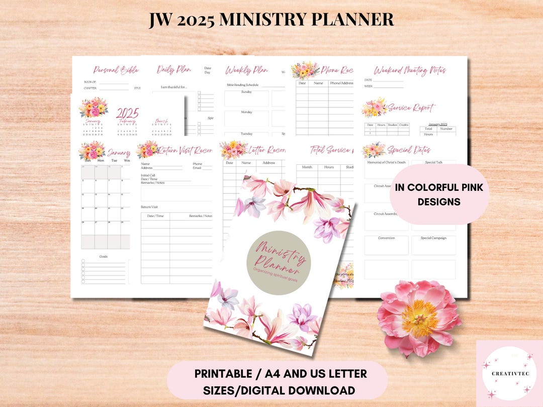 JW Planner 2025 Printable Ministry Service Planner, Personal Study ...