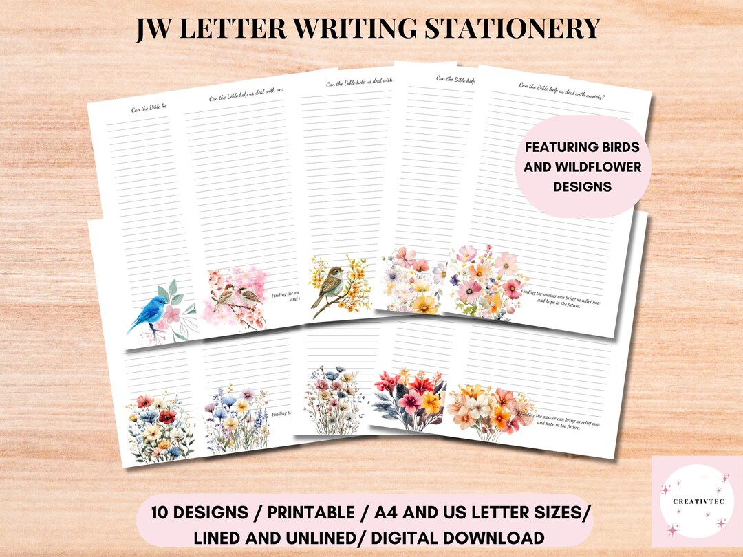 Printable Letter Writing Stationery Set With Wildflowers and Birds ...