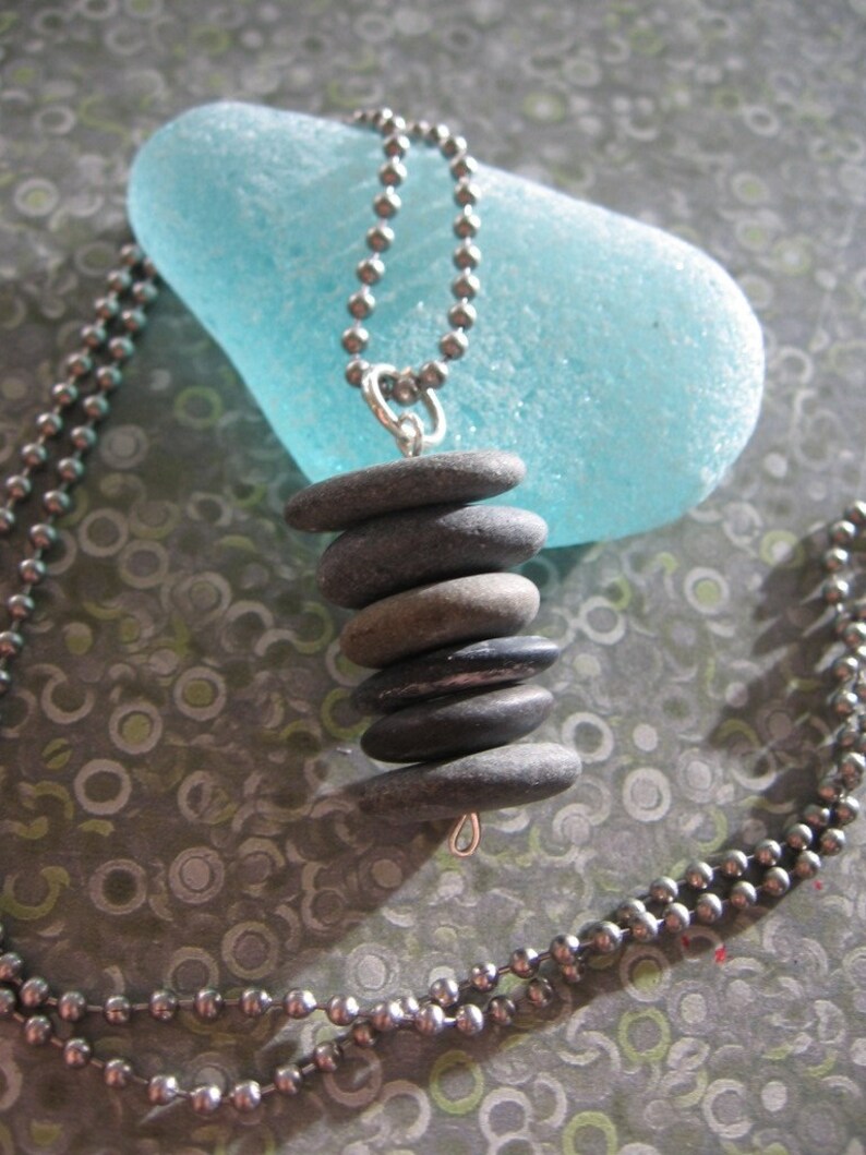 Stacked Lake Superior Zen Stone Necklace Pendant on Ball Chain - Etsy