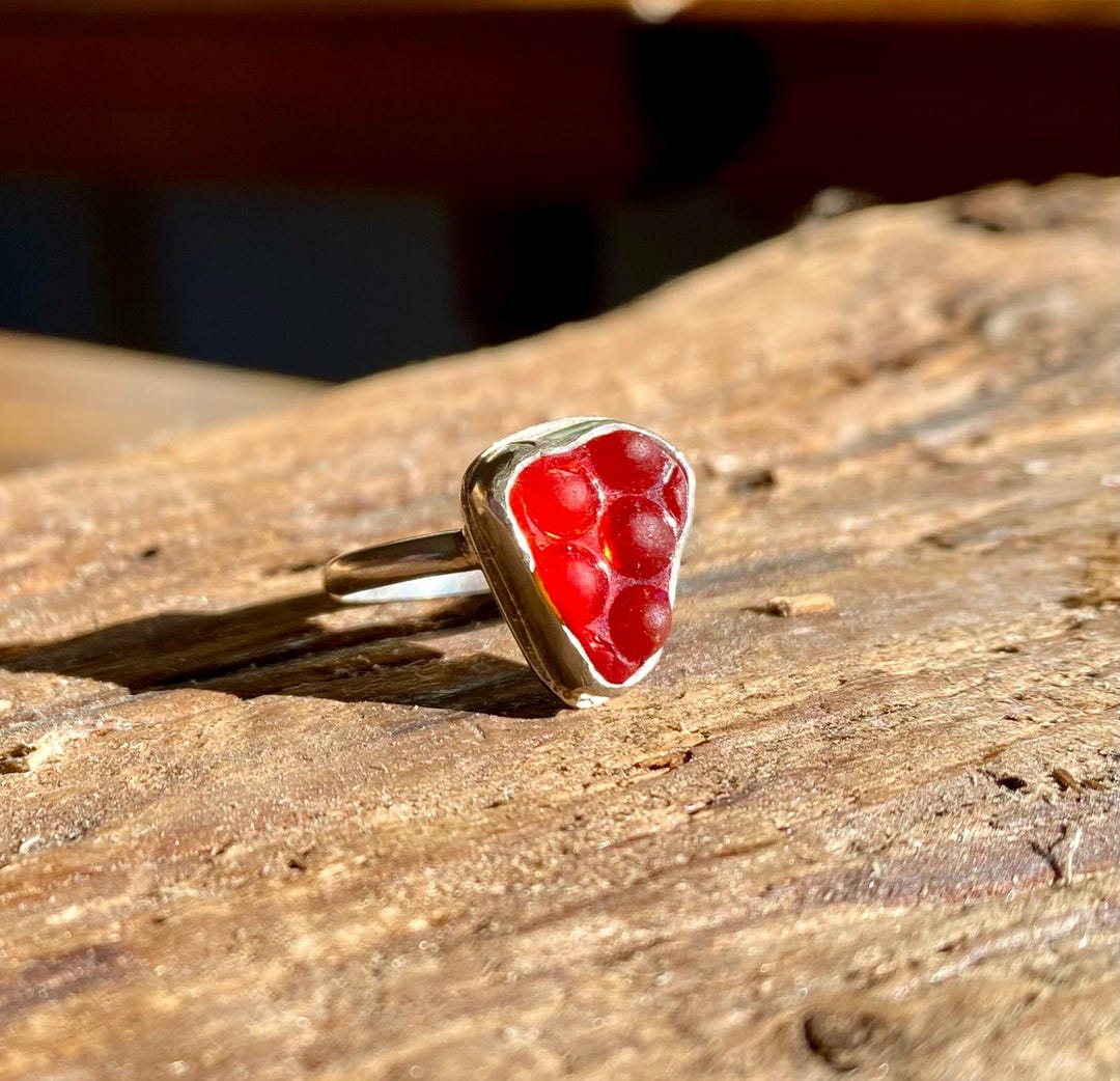 Gorgeous Handcrafted Lake Superior Beach Glass Ring in Vibrant RARE RED ...