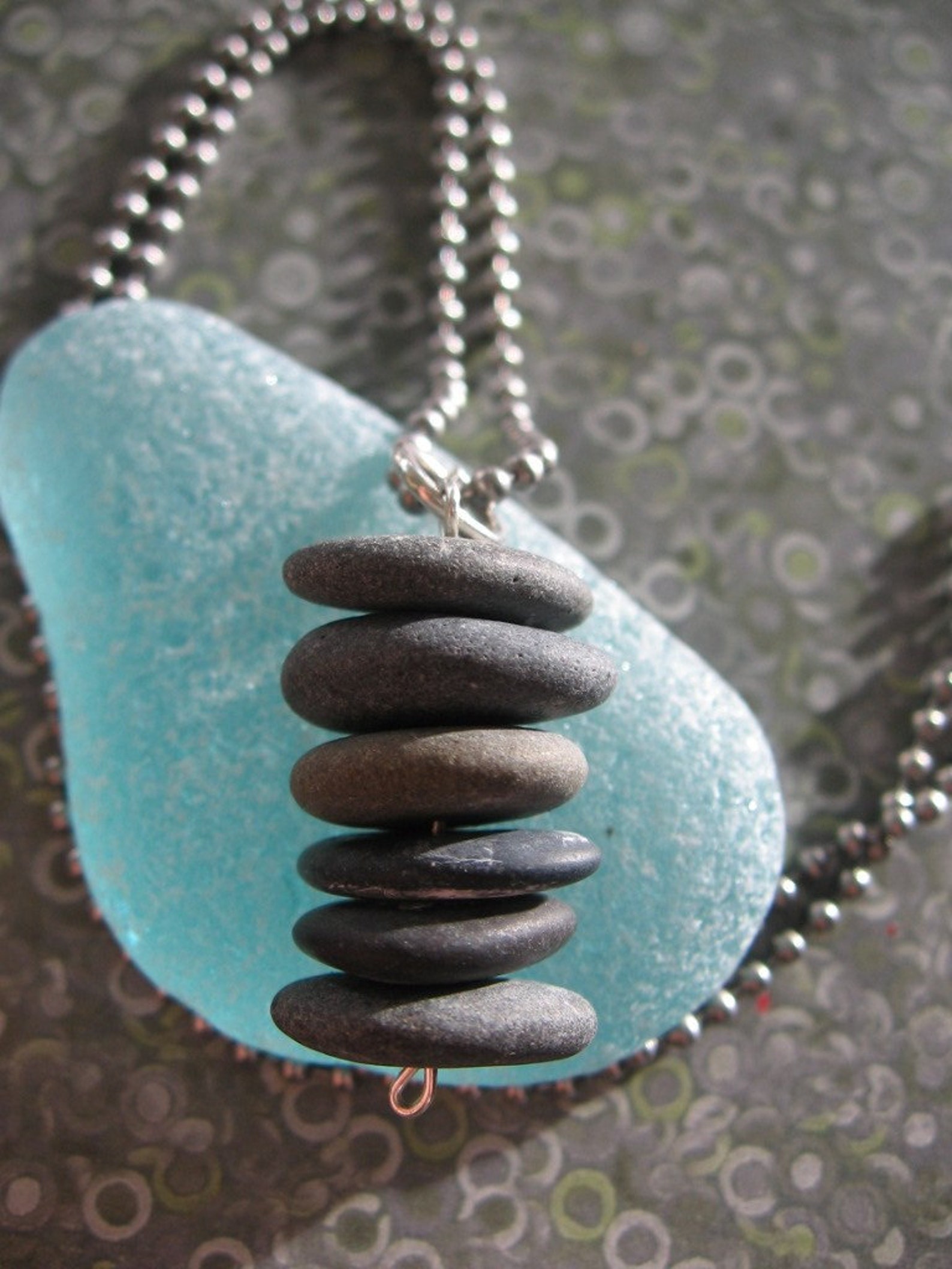 Stacked Lake Superior Zen Stone Necklace Pendant on Ball Chain - Etsy