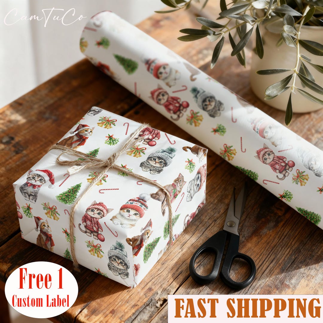 Christmas Cats Gift Wrap Wrapping Paper, Oliday Gift Wrap for Cat ...