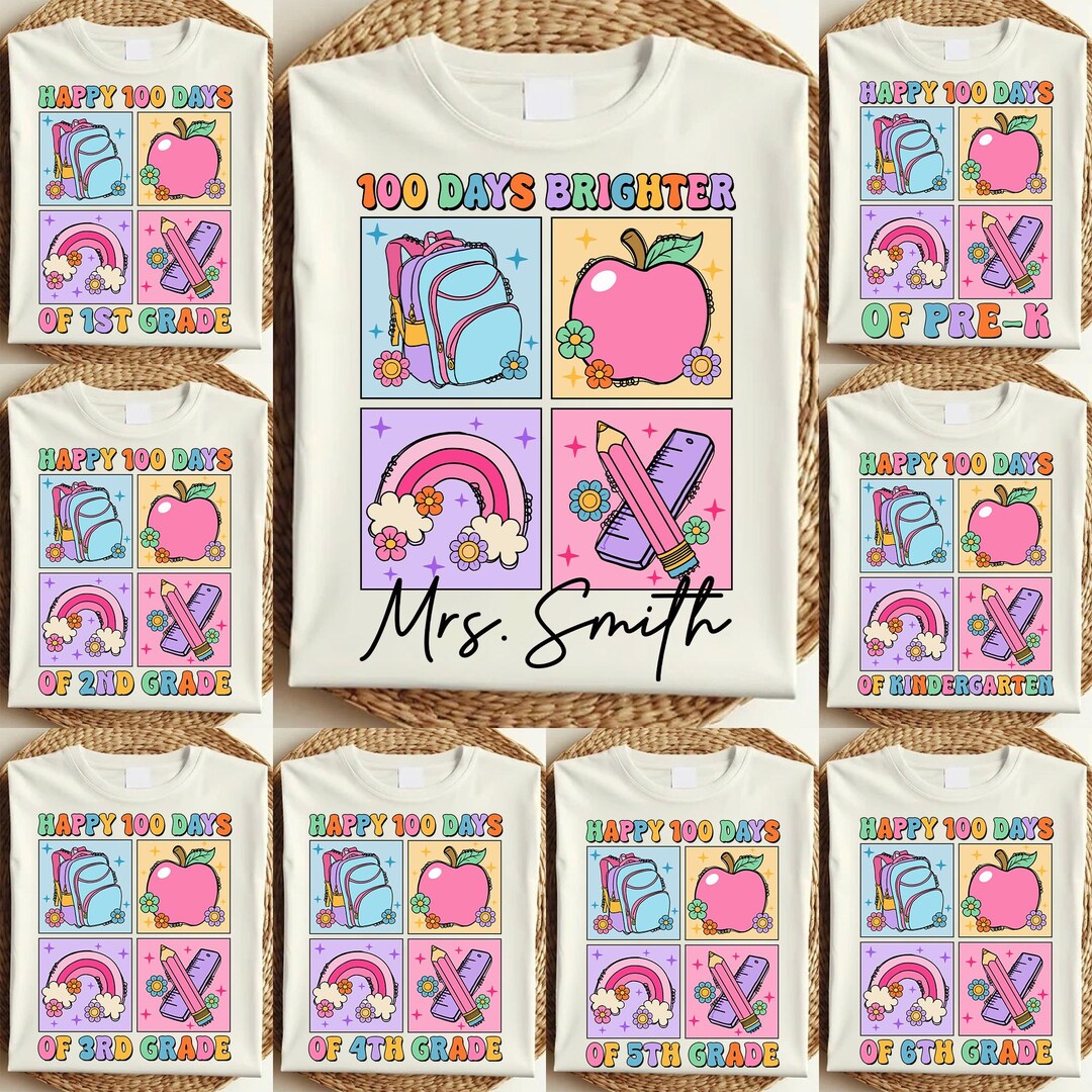 100 Days Brighter PNG, School Teacher Custom Name and Student Digital ...