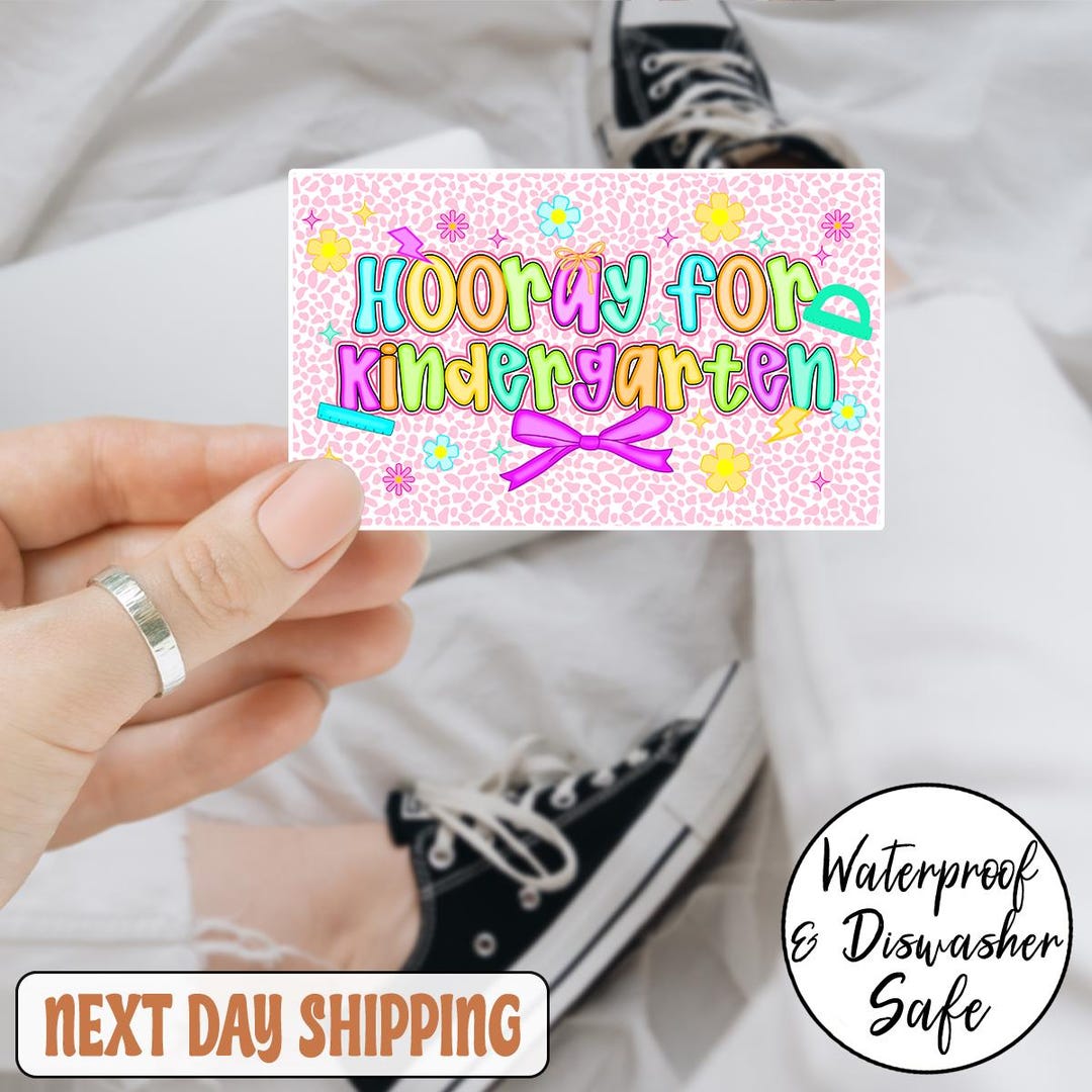 Hooray for Kindergarten Back to School Pink , Custom Name Sticker ...