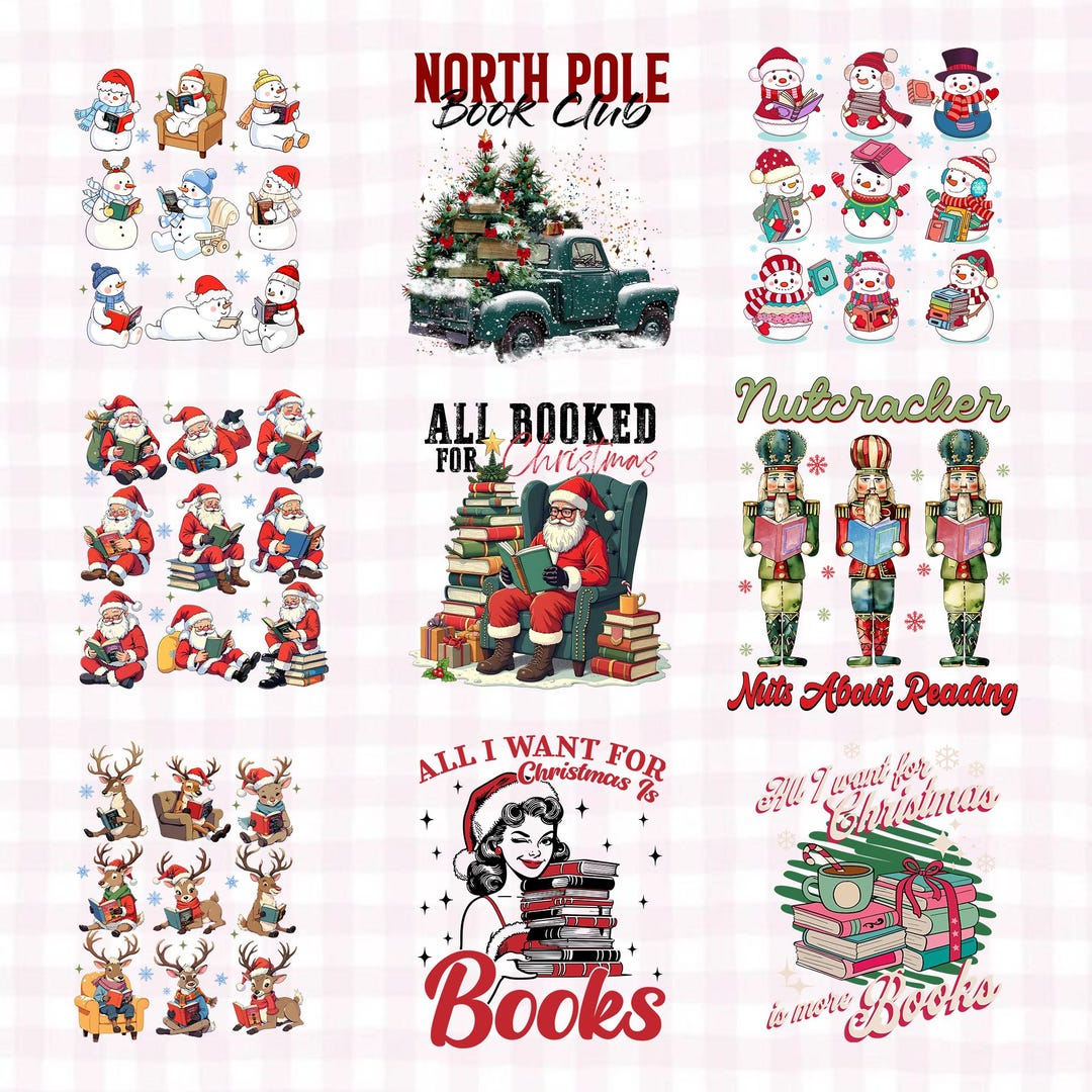 Book Lovers Christmas Png Bundle, All Booked for Christmas Png ...