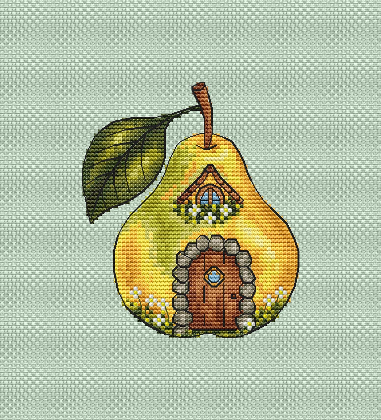 House Cross Stitch Pattern Digital Download, Pear House Embroidery ...