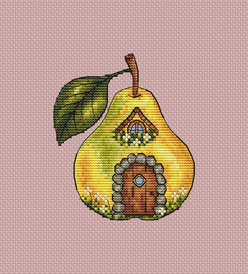 House Cross Stitch Pattern Digital Download, Pear House Embroidery ...