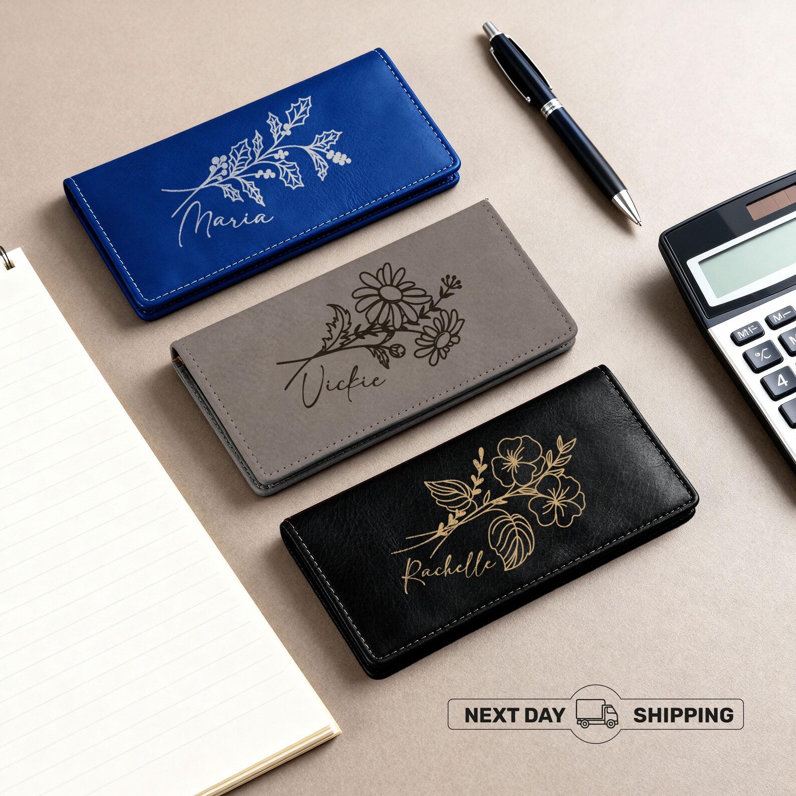 Personalized Birth Flower Checkbook Cover, Custom Name Leatherette ...