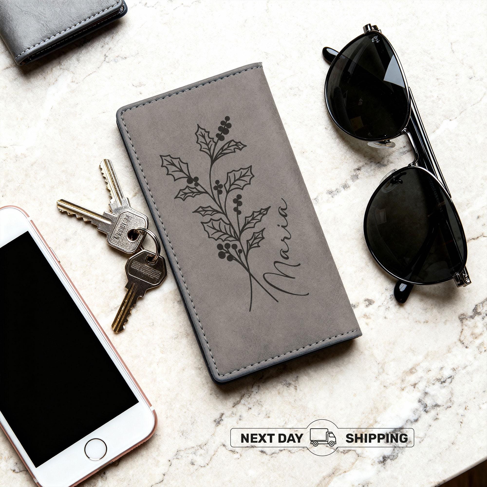 Personalized Birth Flower Checkbook Cover, Custom Name Leatherette ...