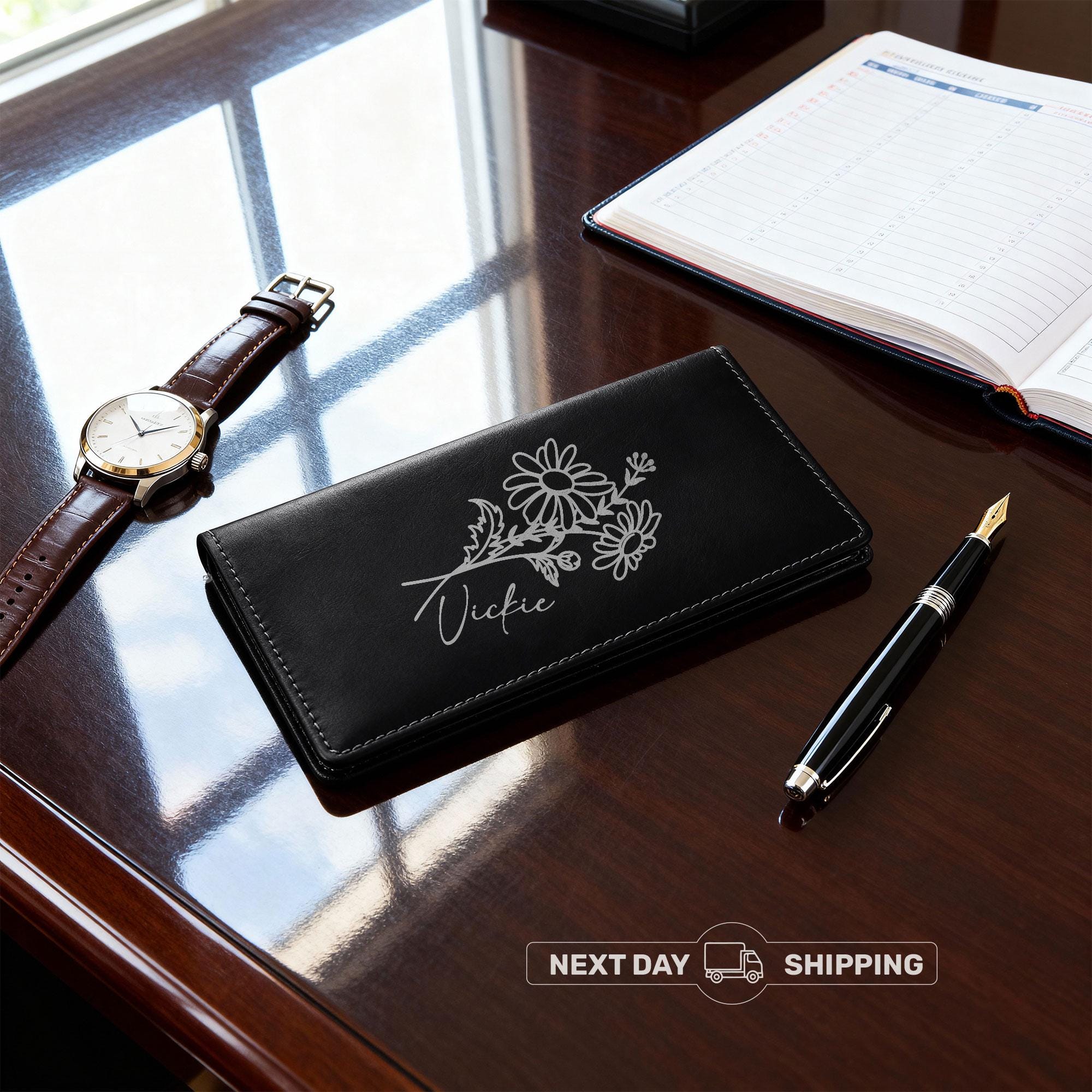 Personalized Birth Flower Checkbook Cover, Custom Name Leatherette ...