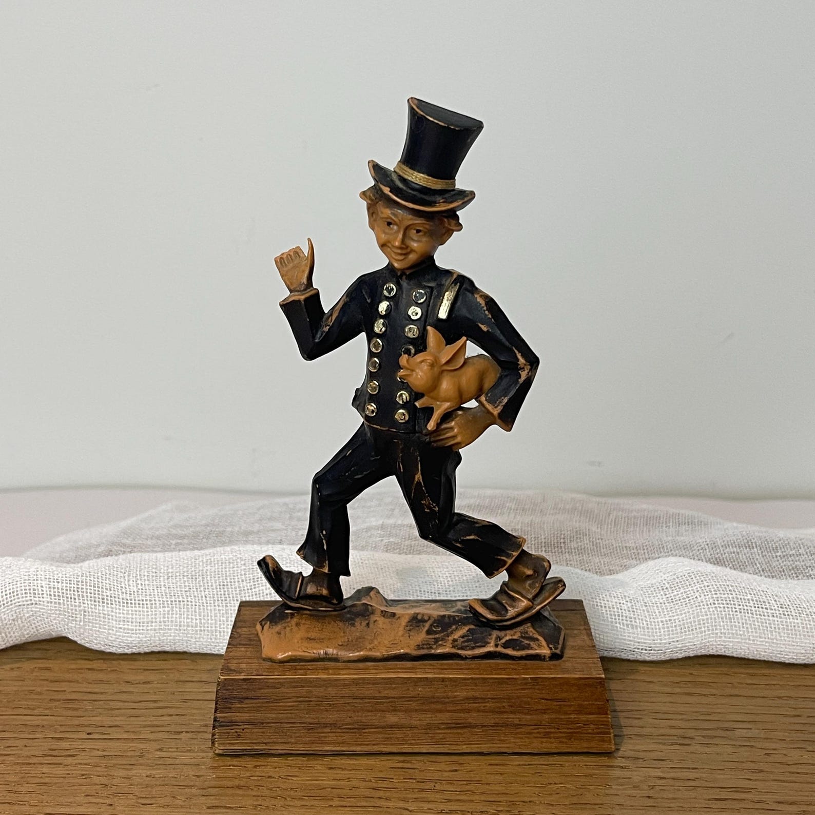 Vintage Chimney Sweep Figurine With Pig, 6" Plastic Figurine With Top ...