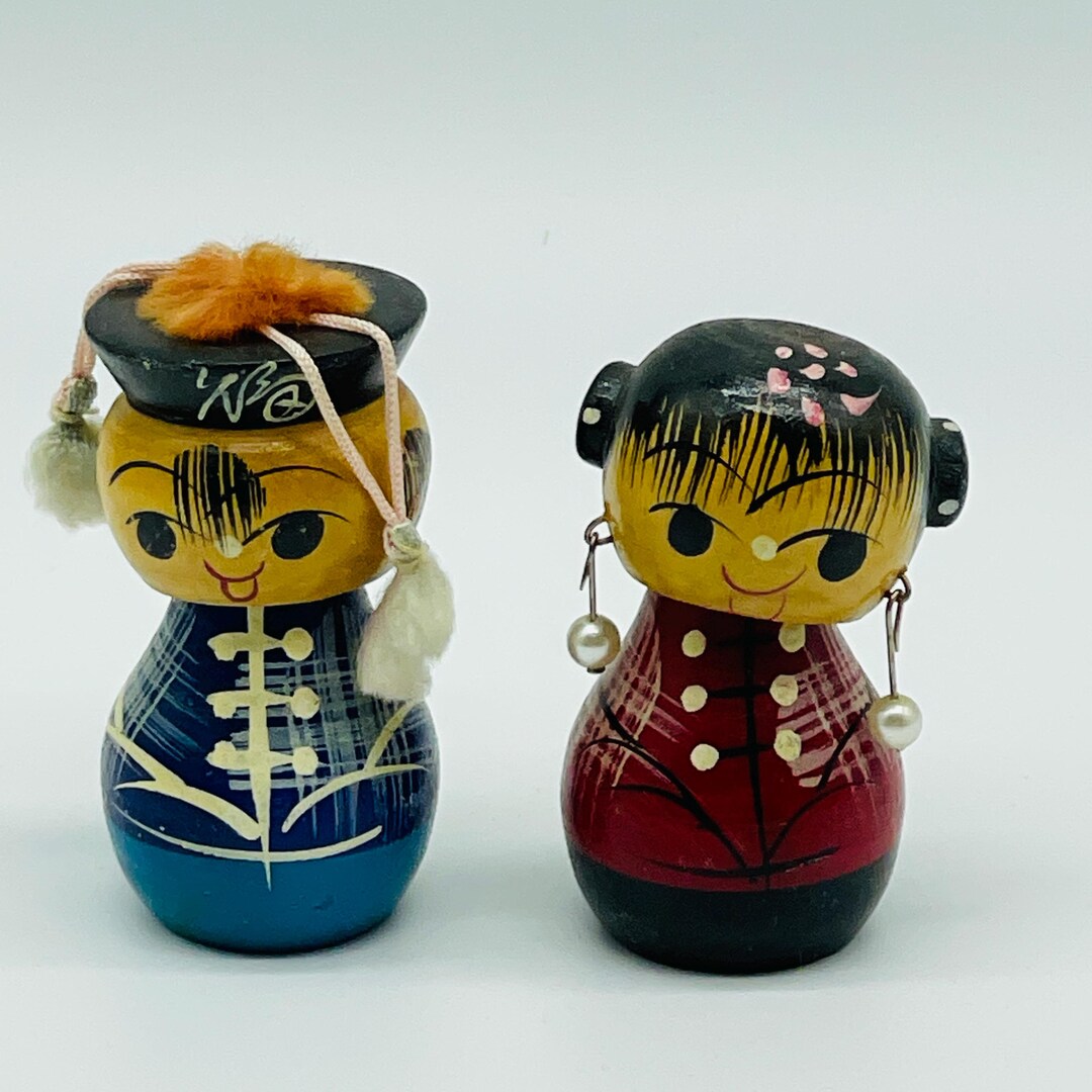 Kokeshi Dolls Japanese Bobble Head Wooden Dolls Traditional Bride ...