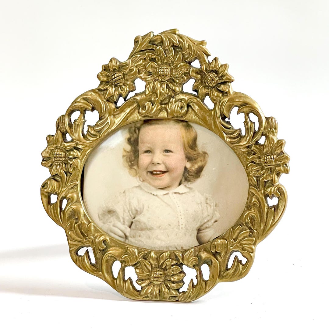 Vintage Ornate Brass Picture Frame, Heavy Brass Oval Frame, Sunflower ...
