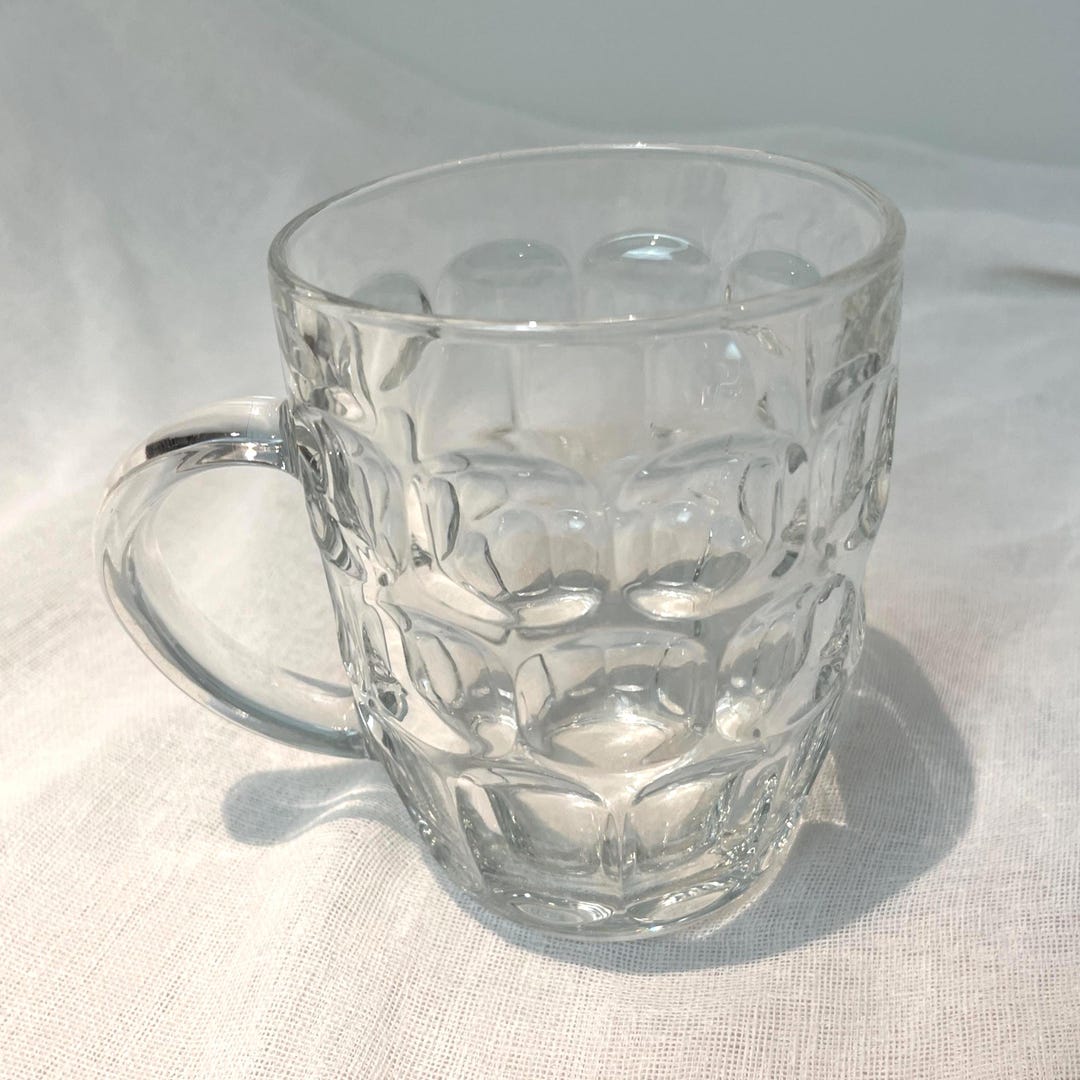Vintage Arcoroc Thumbprint Beer Mug, Clear Glass Heavy Stein, Made in ...