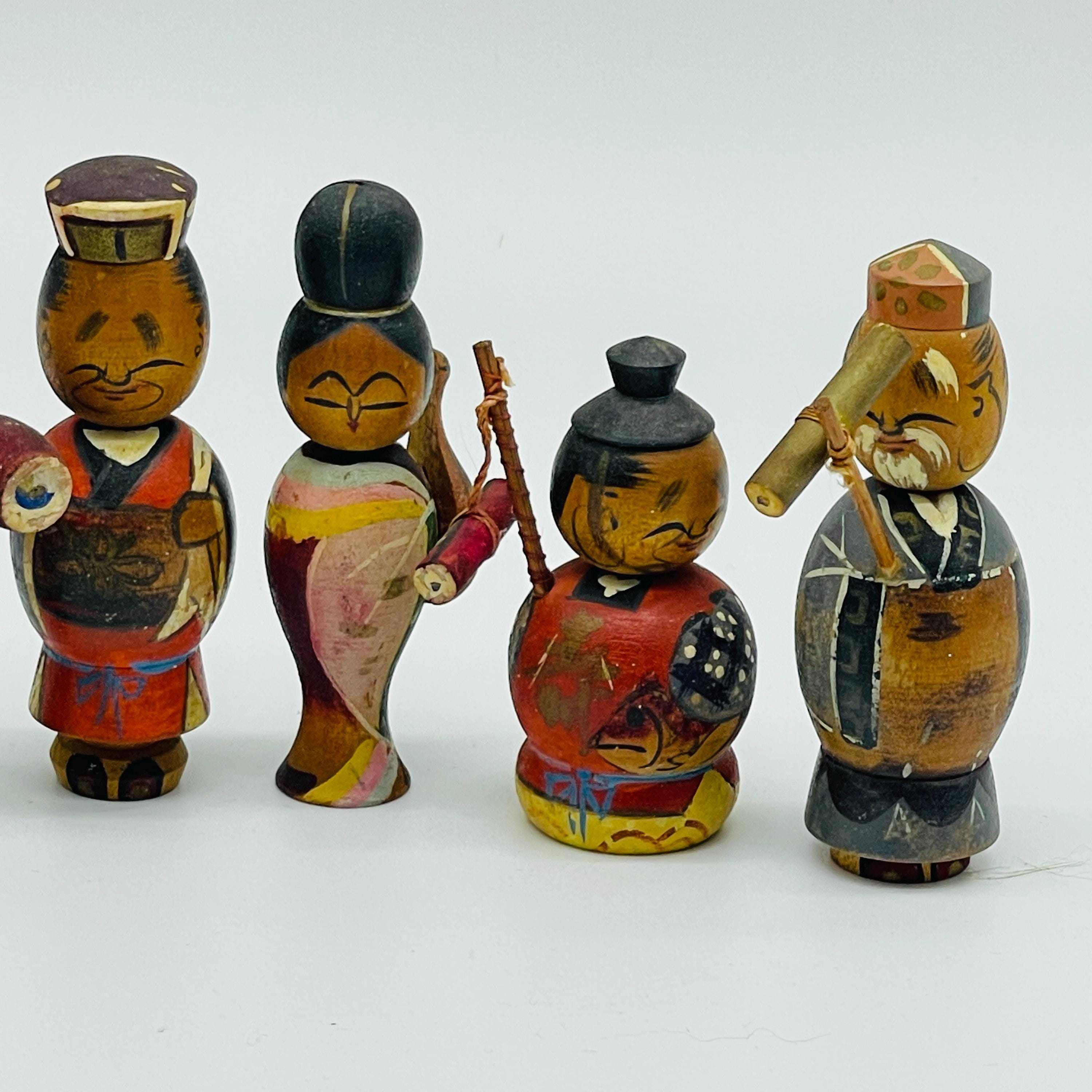 Vintage Japanese Seven Lucky Gods Kokeshi Wood Figurine Made in Japan ...
