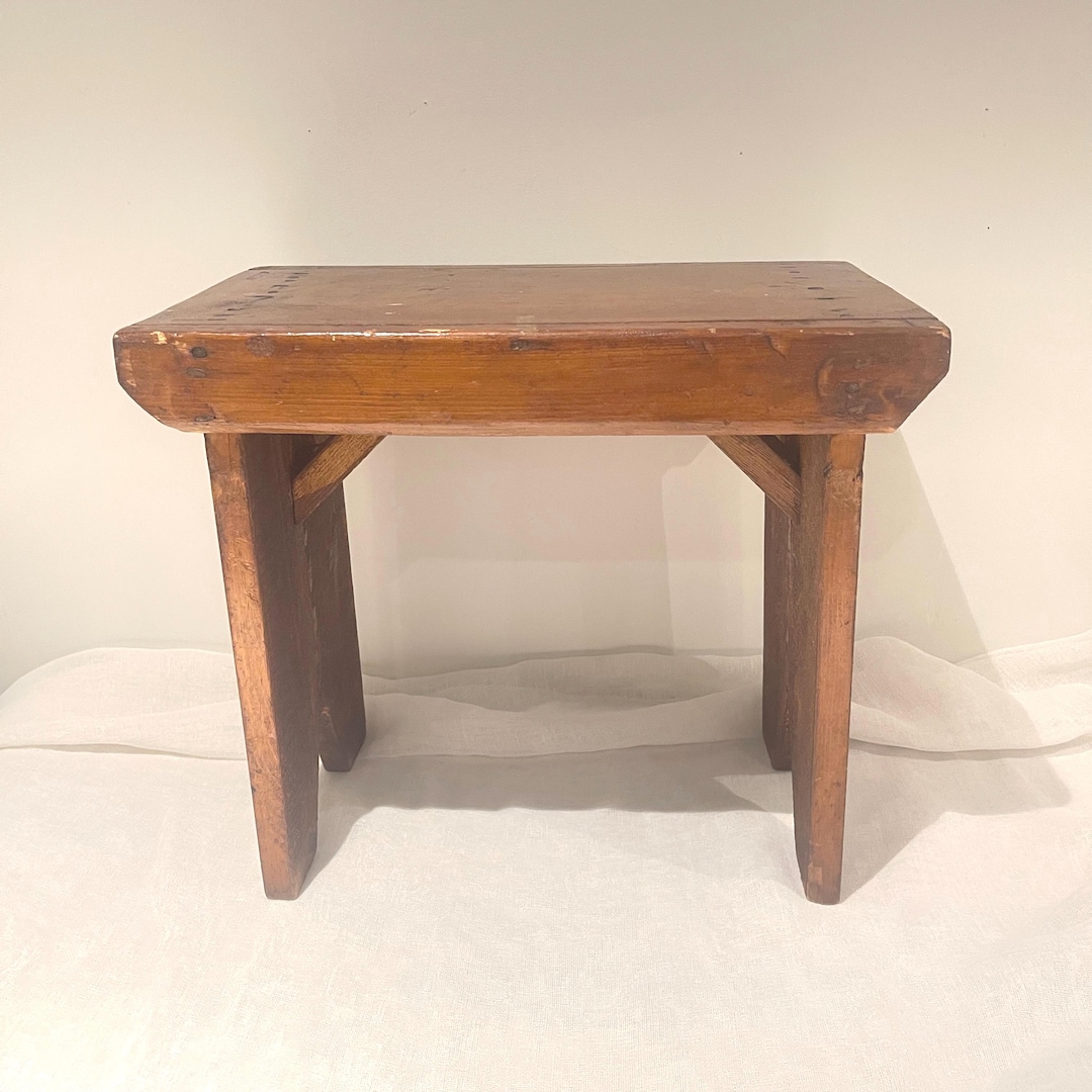 Vintage Solid Wood Rustic Farmhouse Foot Stool, Primitive Handcrafted ...