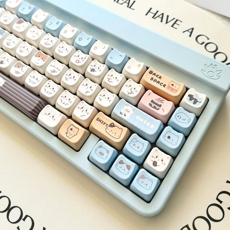 Cute Mini Cat Keycap Set(not Include Keyboard!!!), MAO Profile, PBT ...
