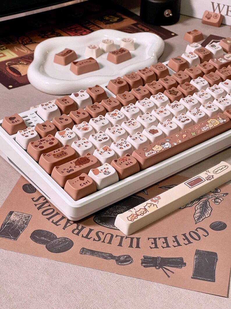 Cute Mini Chocolate Cat Keycap Set(not Include Keyboard!!!), MAO ...