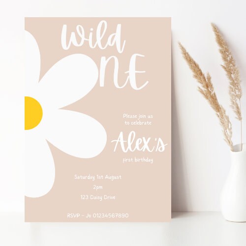 Daisy Themed Wild One Birthday Invitation First Birthday Invitation ...