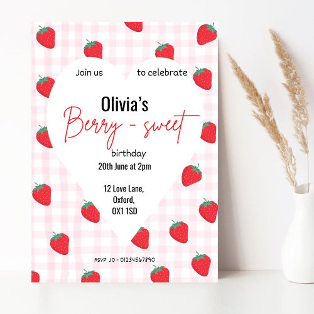 Strawberry Themed Birthday Invitation, Berry Sweet Birthday, Berry ...