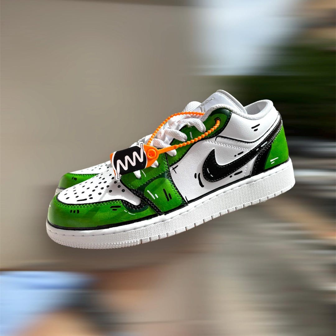 Jordan 1 Low Cartoon Black and Green | Jordan 1 Low Custom | Black and ...