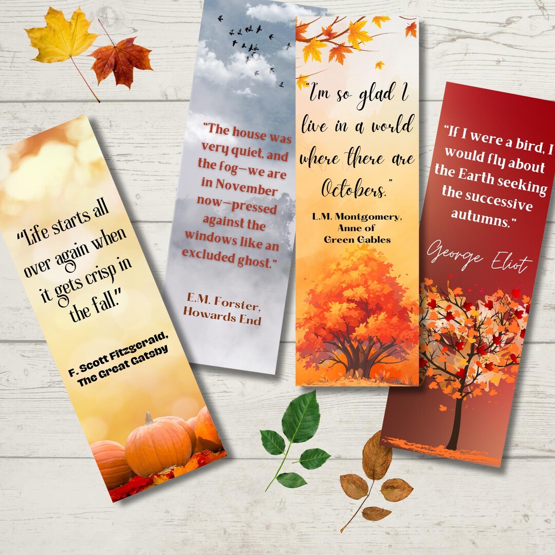 Printable Autumn/fall Themed Bookmarks With Literary Quotations, Gifts ...