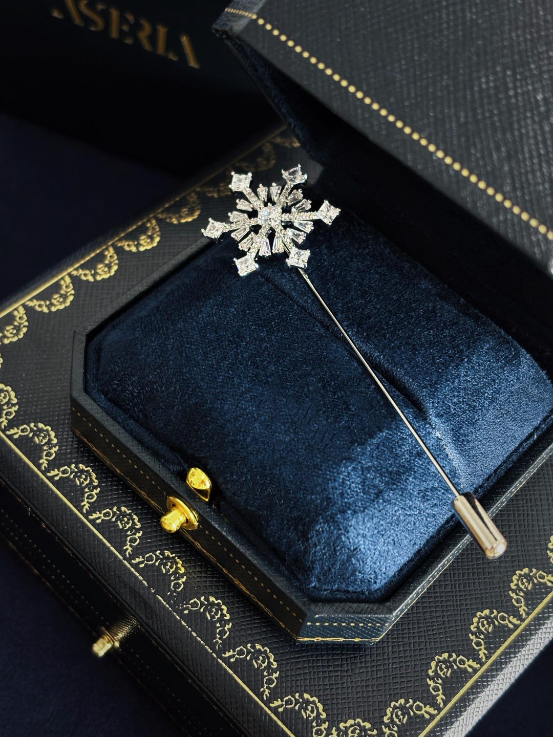 Snowflake Brooch, Gold Plated Brass Snowflake Lapel Pin, Holiday Brooch ...