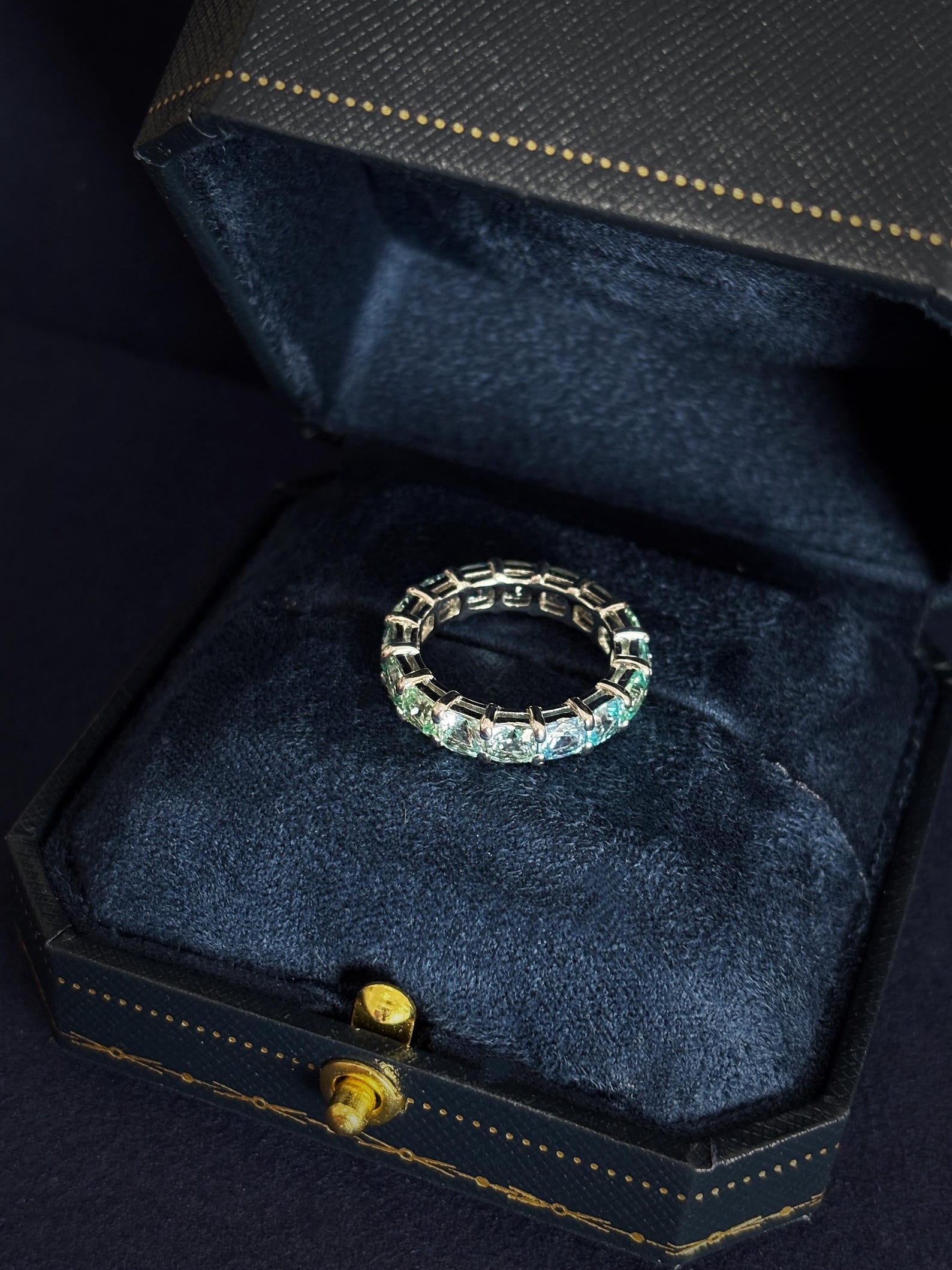 Gradient Blue-green Cubic Zirconia Eternity Ring: Gold Plated Sterling ...
