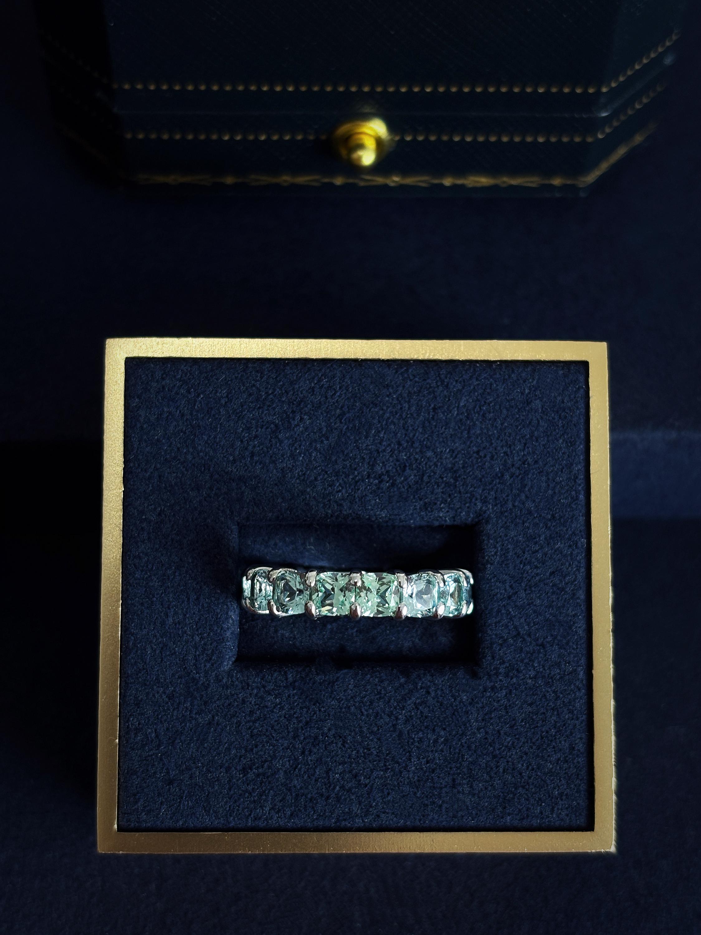 Gradient Blue-green Cubic Zirconia Eternity Ring: Gold Plated Sterling ...
