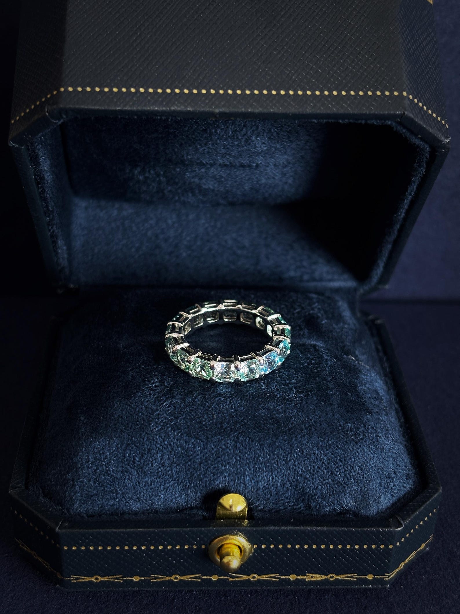 Gradient Blue-green Cubic Zirconia Eternity Ring: Gold Plated Sterling ...