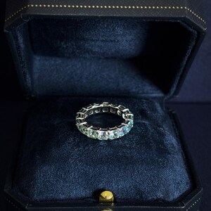 Gradient Blue-green Cubic Zirconia Eternity Ring: Gold Plated Sterling ...